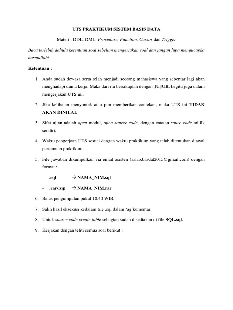 Uts Praktikum Sistem Basis Data | PDF