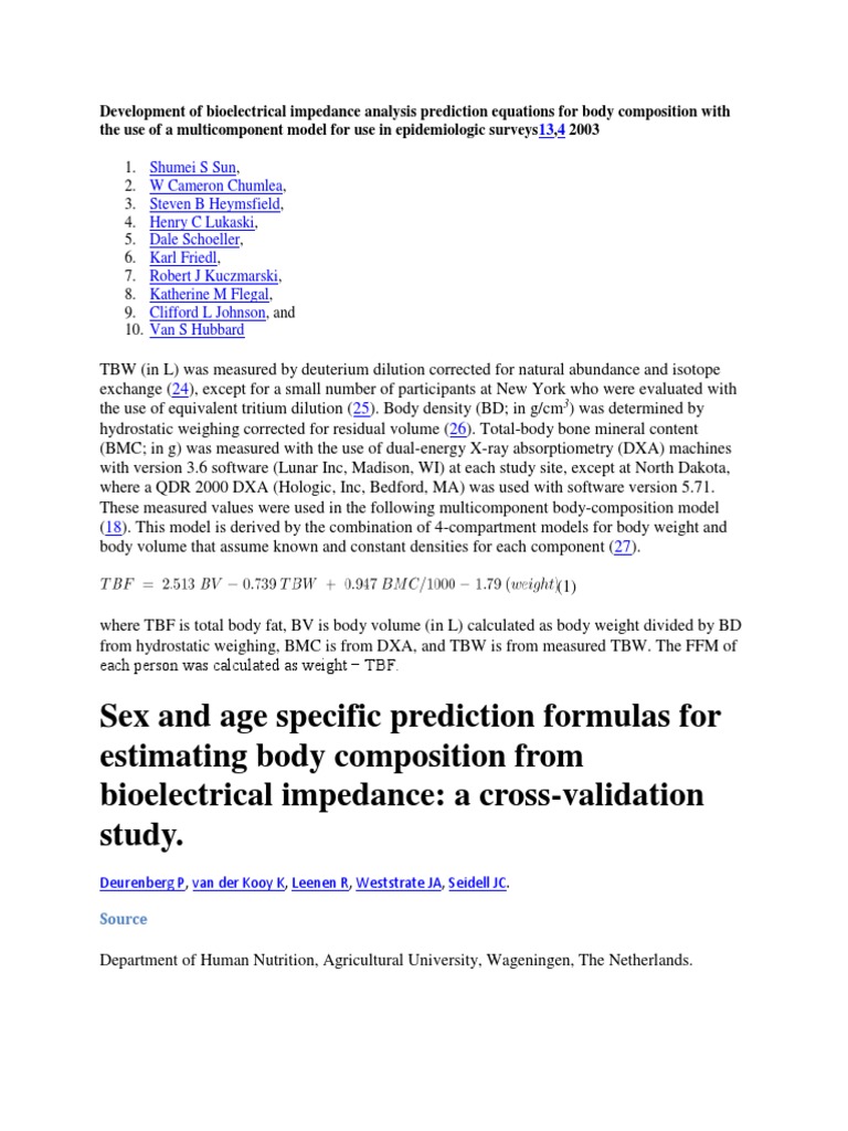 Sex And Age Specific Prediction Formulas For Estimating Body