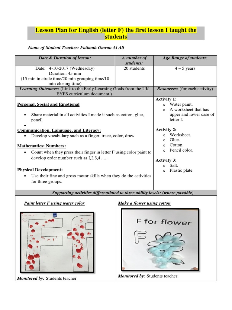 Lesson Plan 1 Letter F | PDF | Letter Case | Worksheet