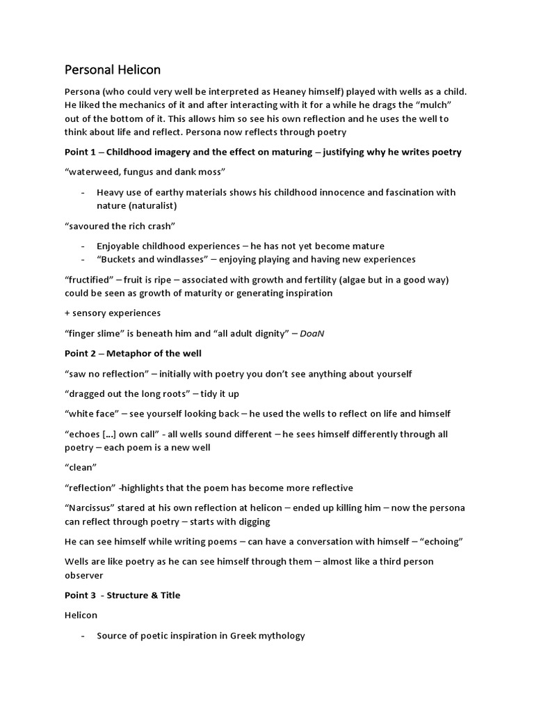 Heaney, Personal Helicon - IOC points & analysis | Poetry | Fiction ...