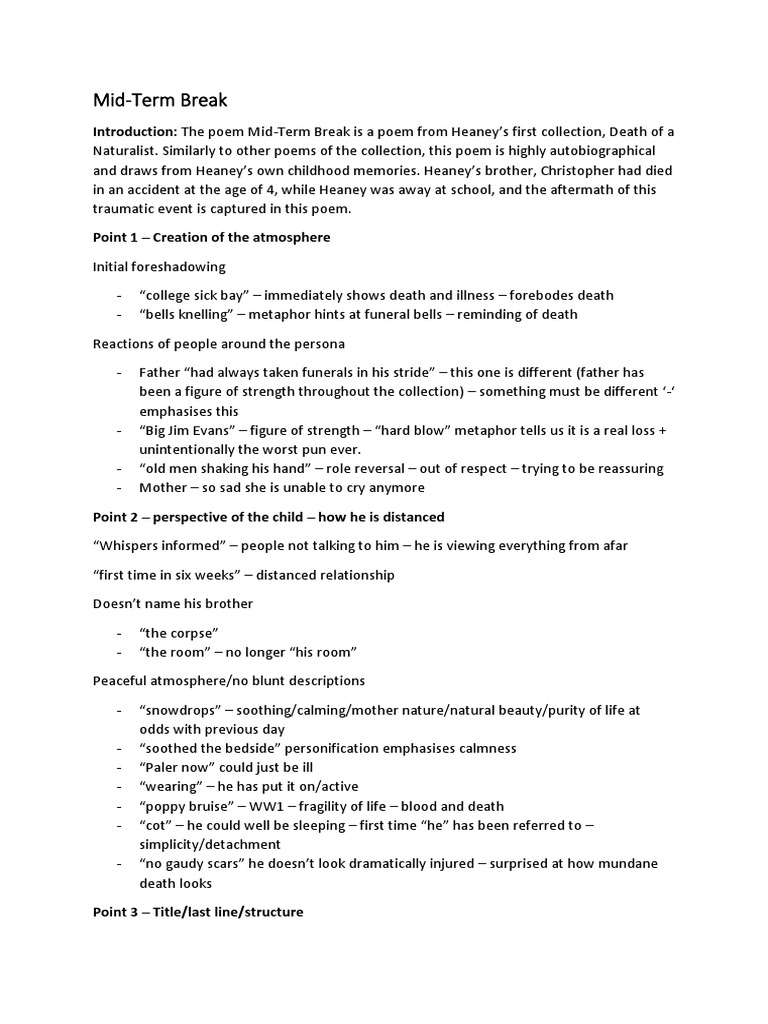 Heaney's "Mid-Term Break" Analysis | PDF | Poetry