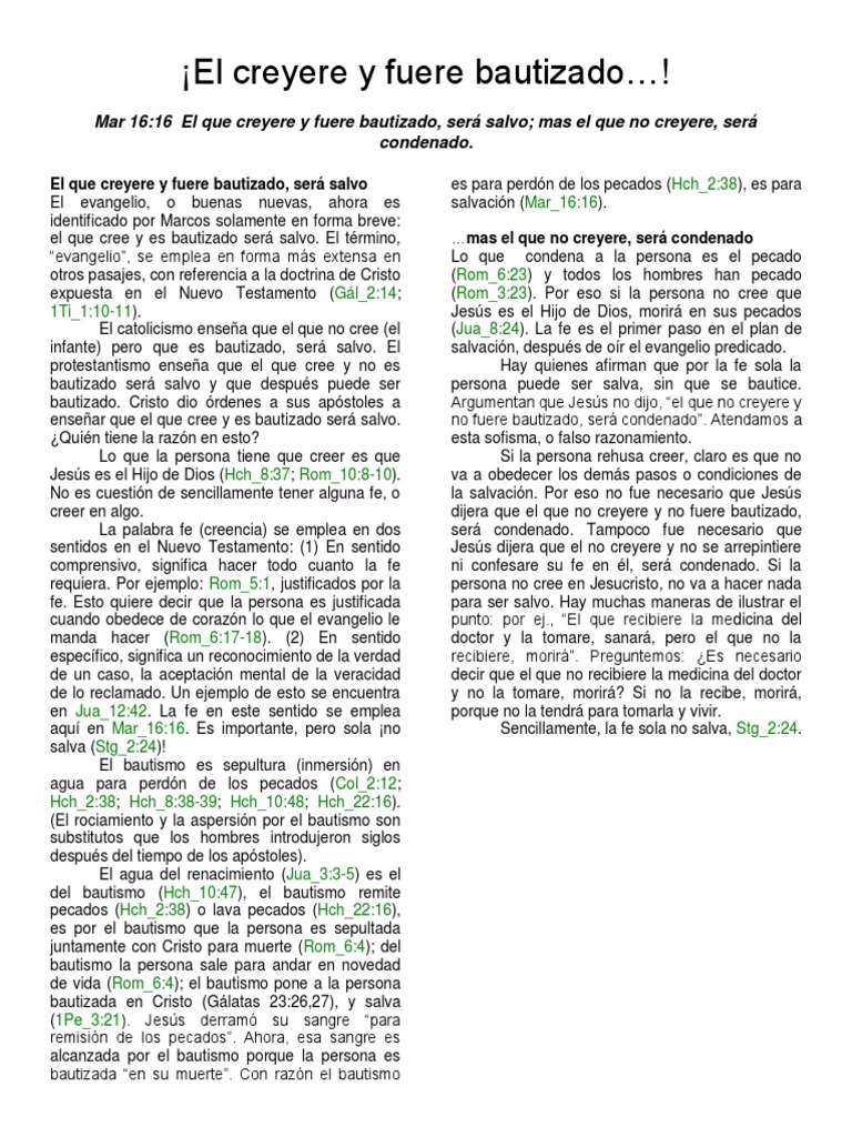 El Creyere y Fuere Bautizado | PDF | Bautismo | Fe