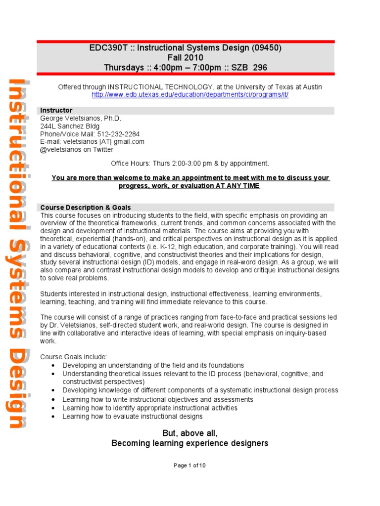 Instructional Systems Design Syllabus | Download Free PDF ...