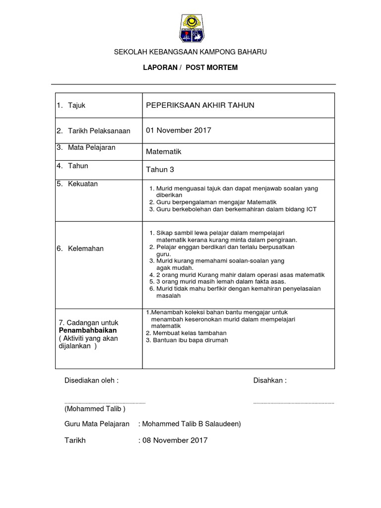 Post Mortem Peperiksaan Matematik | PDF