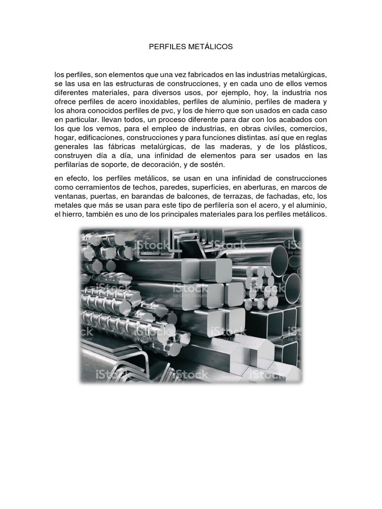 Tipos y Usos de Perfiles Metálicos | PDF | Acero estructural | Aluminio