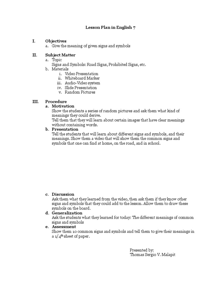 Signs & Symbols Lesson Plan | PDF