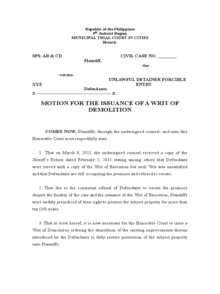 Motion For Demolition | PDF