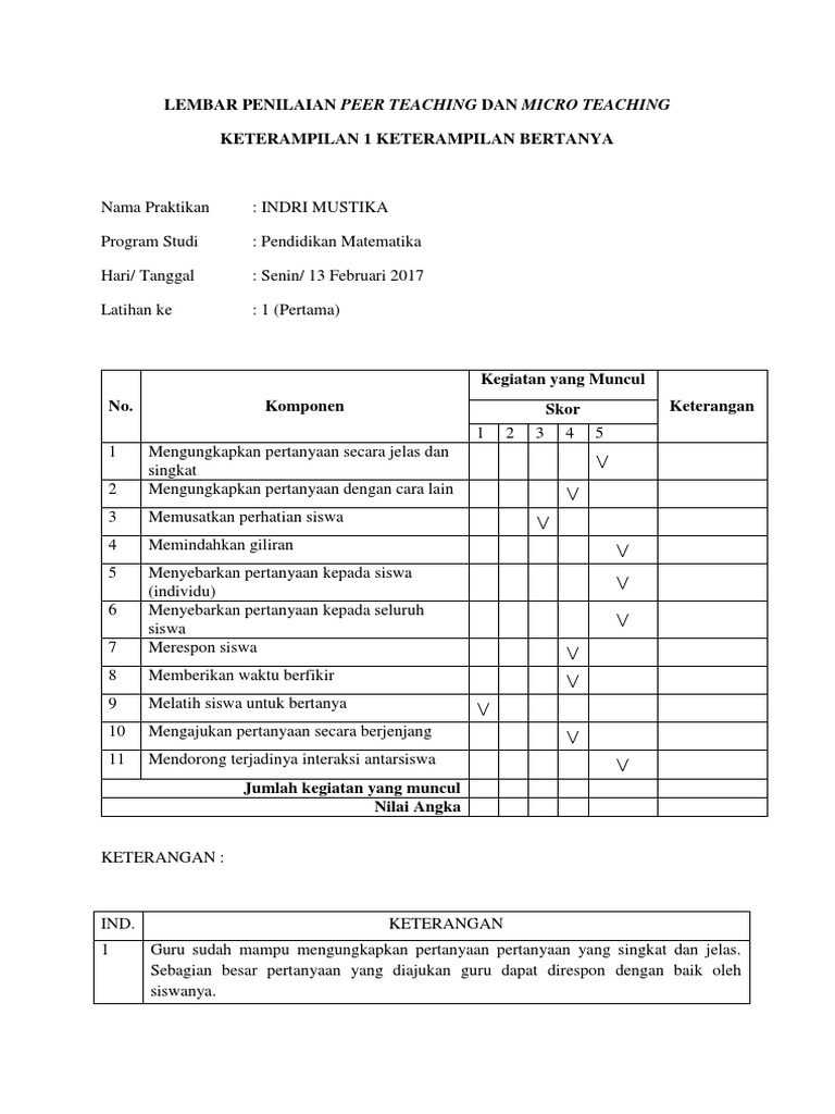 Penilaian Micro Teaching Indri | PDF
