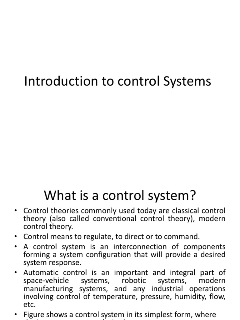 1 Introduction To Control Systems | PDF | Control Theory | Control System