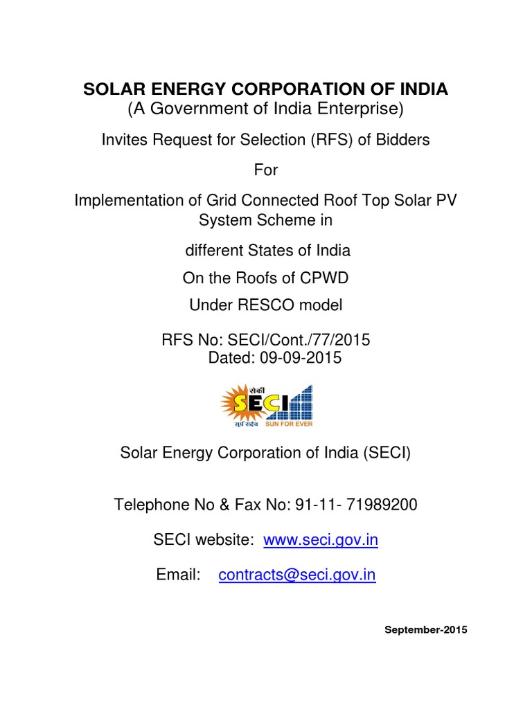 50 MW SECI Rooftop Tender For CPWD Under RESCO Model | PDF | Solar ...