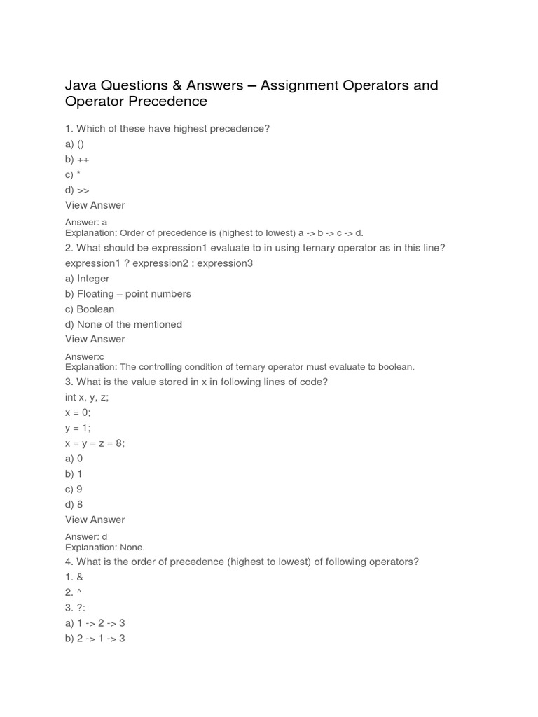 Assignment Operators And Operator Precedence Pdf C Programming Language Integer