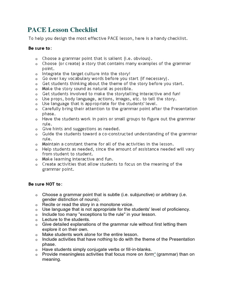 PACE Lesson Checklist | PDF