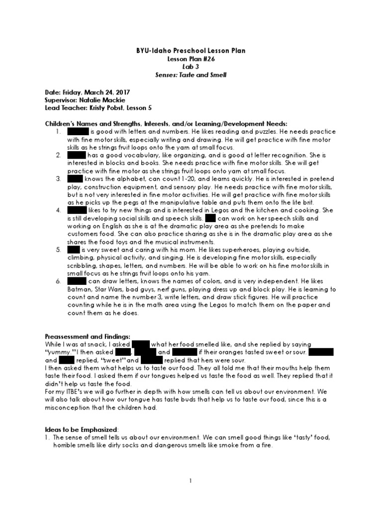 Senses Taste and Smell Lesson Plan Preschool | PDF | Taste | Lesson Plan