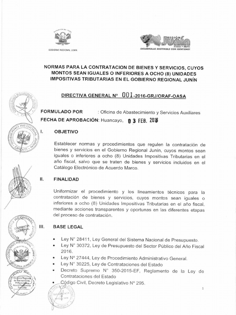 Directiva Regional N 001 - 2016 - Normas para La Contrataci N de Bienes y Servicios Cuyos Montos ...