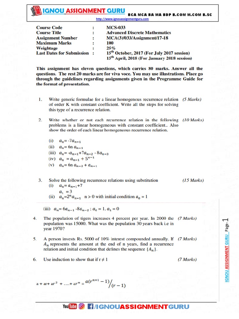 mcs-033-IgnouAssignmentGuru 2017-2018 PDF | PDF | Recurrence Relation ...