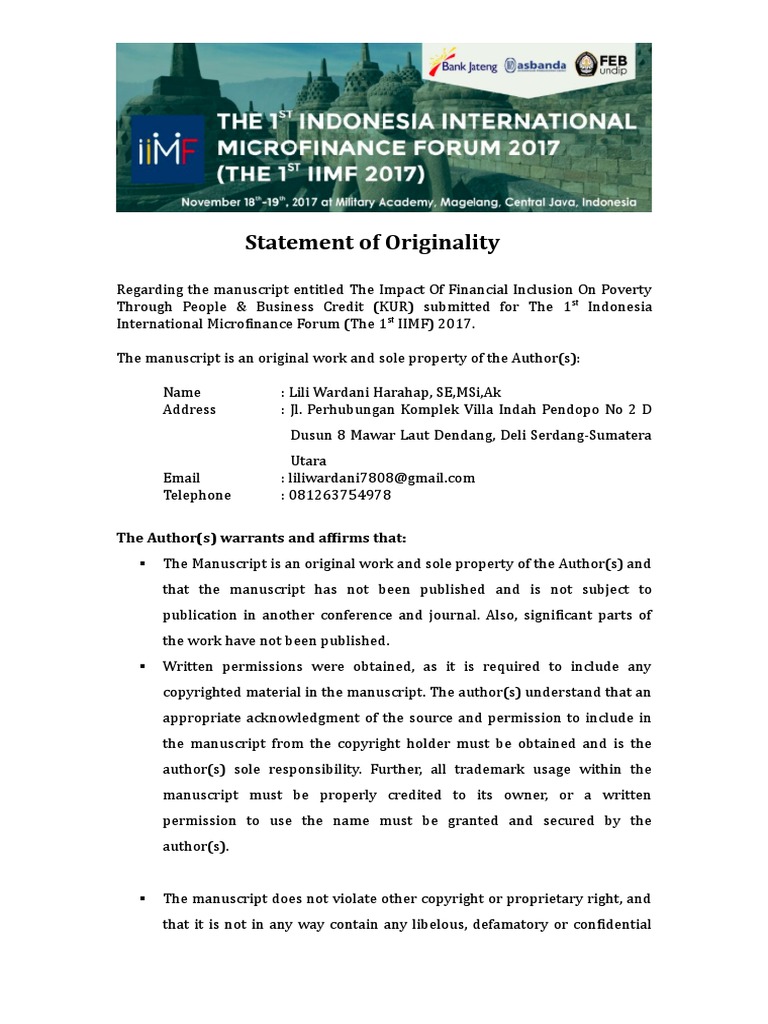 Statement of Originality | PDF | Copyright | Intellectual Property Law