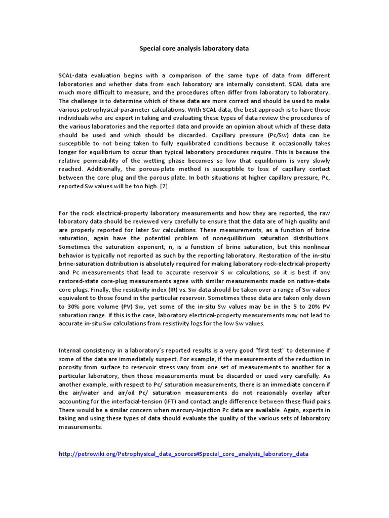 Special Core Analysis Laboratory Data | PDF | Laboratories | Petroleum ...