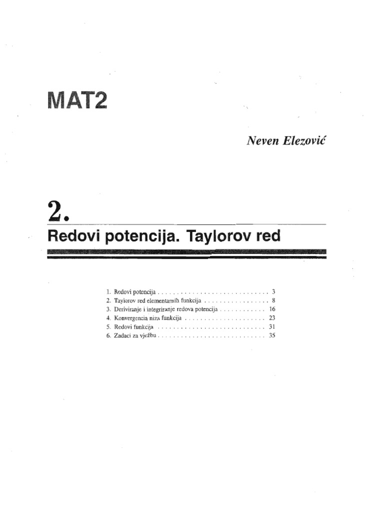 MAT2 - Knjizica 02 - Redovi Potencija, Taylorov Red | PDF