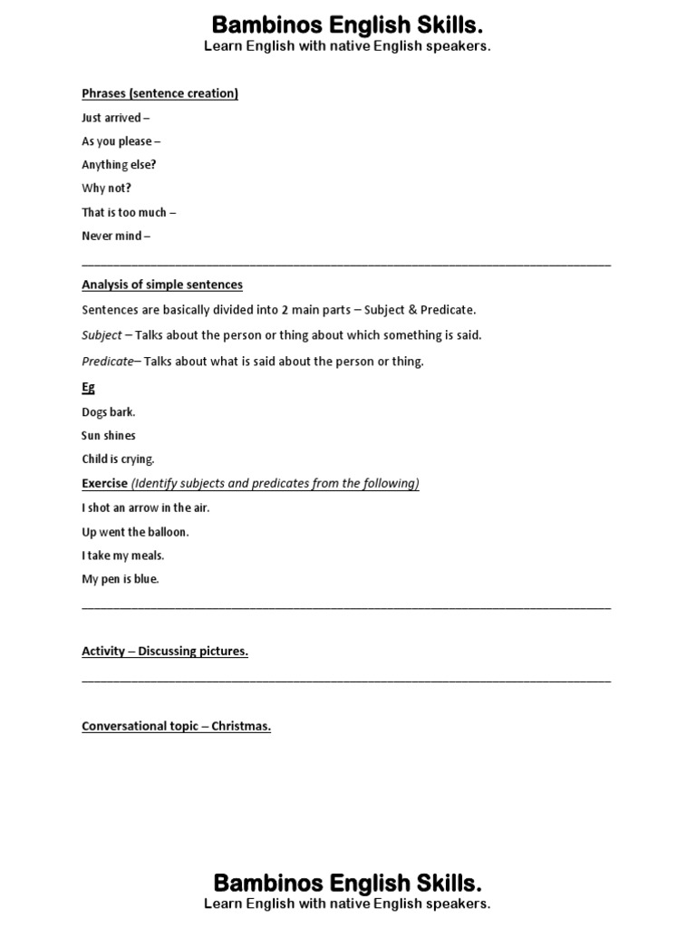 Sentences Are Basically Divided Into 2 Main Parts - Subject & Predicate ...