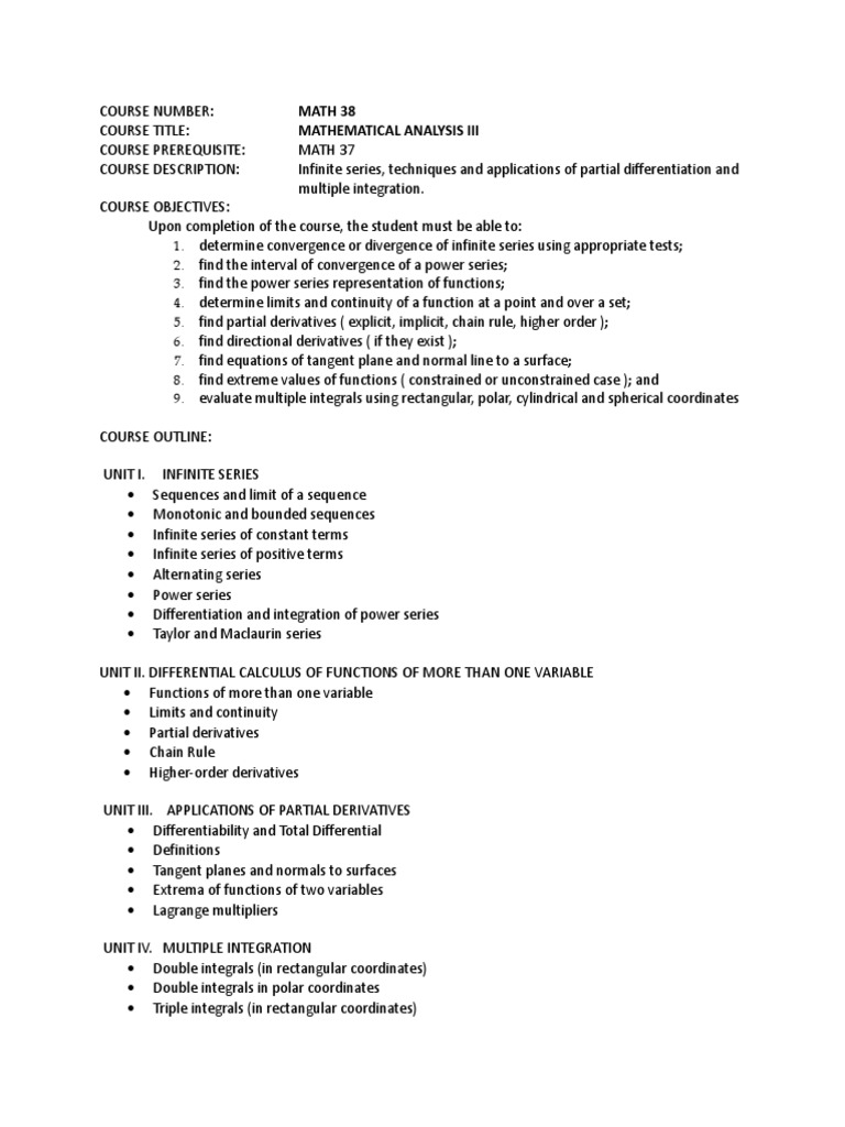 Math 38 Course Outline | PDF