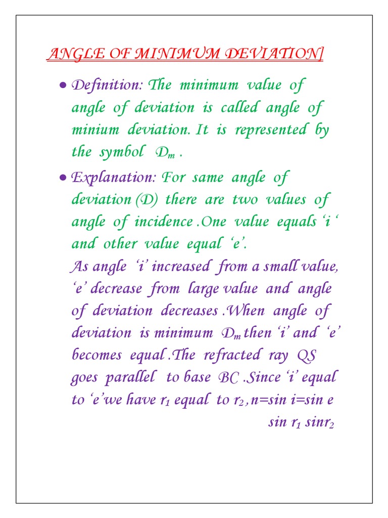 Angle of Minimum Deviation | PDF