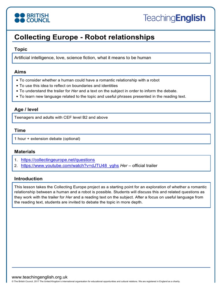 Robot Relationships Lesson Plan 0 | PDF | Robot | Robotics