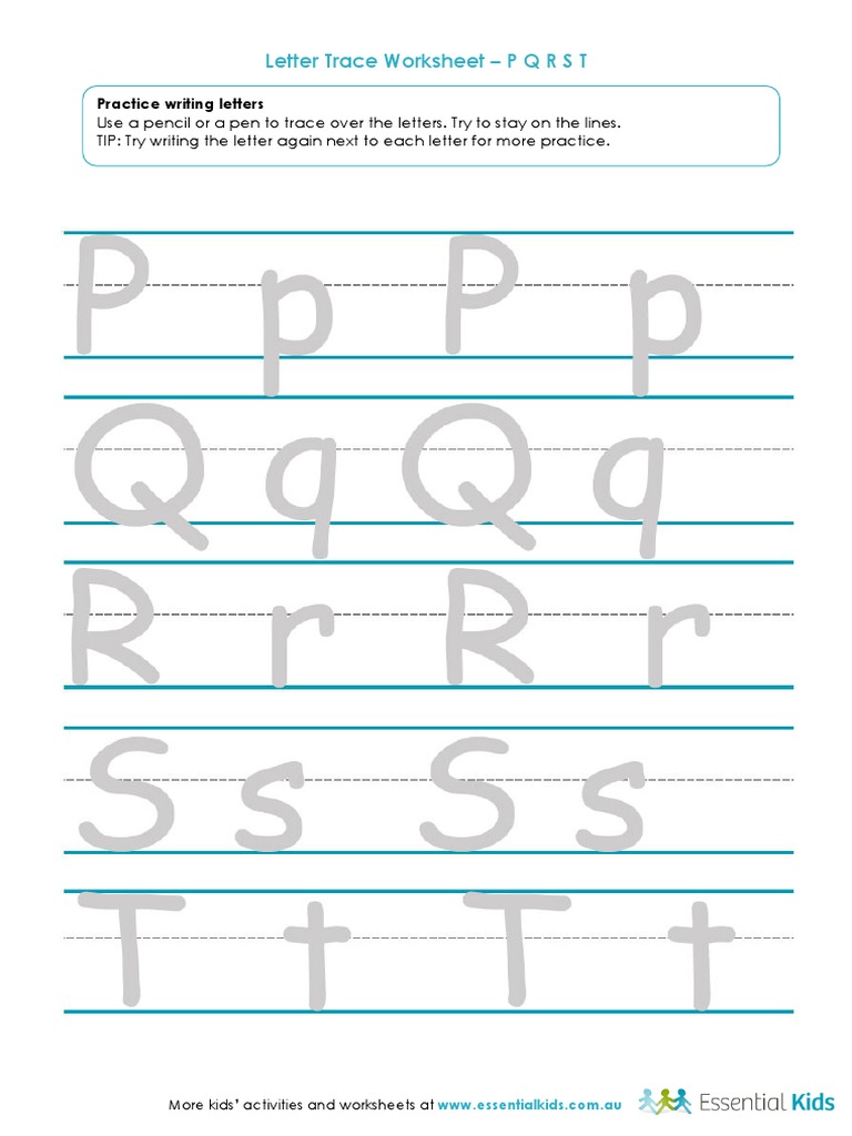 Letter Trace Worksheet - P Q R S T | PDF