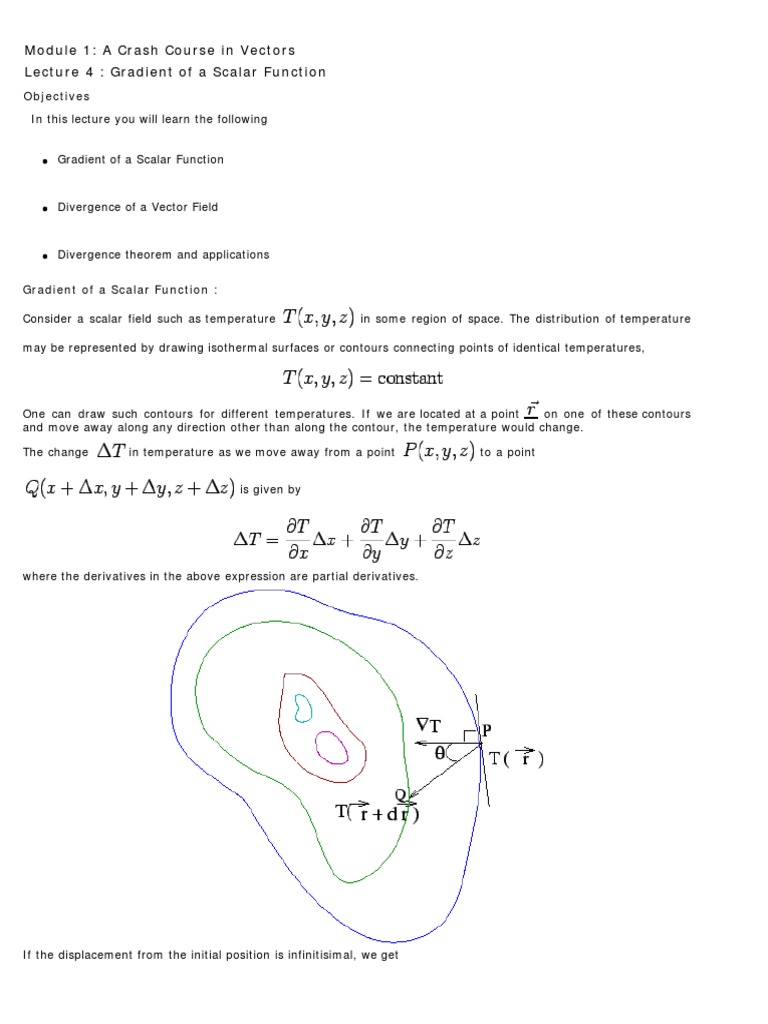 Module 1: A Crash Course in Vectors Lecture 4: Gradient of A Scalar Function | PDF | Divergence ...