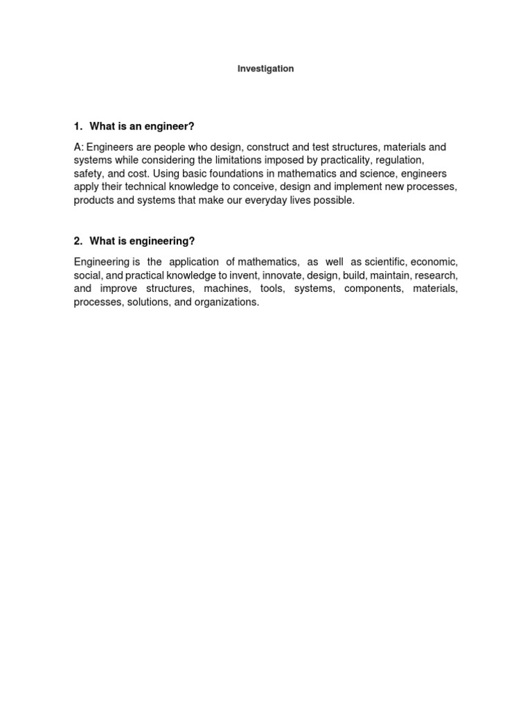 What Is An Engineer?: Investigation | PDF