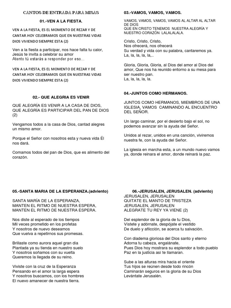 Cantos de Entrada para Misas | PDF | Misa (liturgia) | Cristo (título)