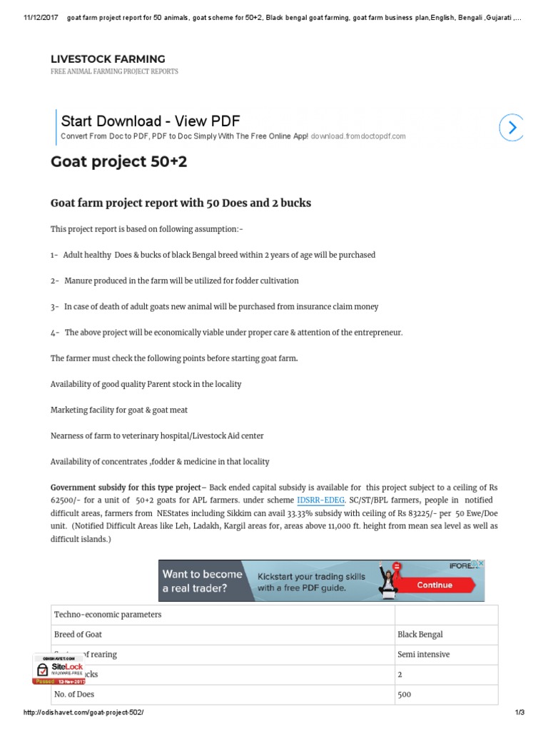 Goat Farming Project Report for 50 Goats | PDF | Goat | Livestock