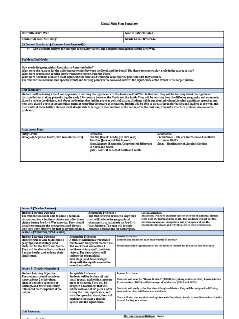 Civil War Unit Plan for 8th Grade | PDF | American Civil War | Abraham ...
