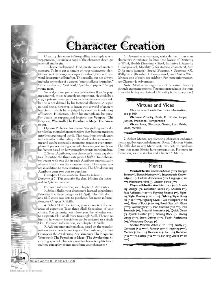 World of Darkness Character Creation Guide | PDF | Role Playing Games ...