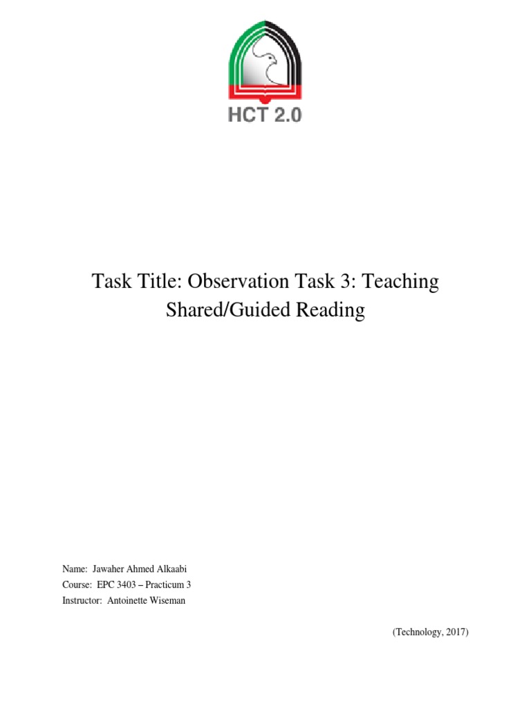 Task Title: Observation Task 3: Teaching Shared/Guided Reading | PDF | Reading (Process) | Semiotics