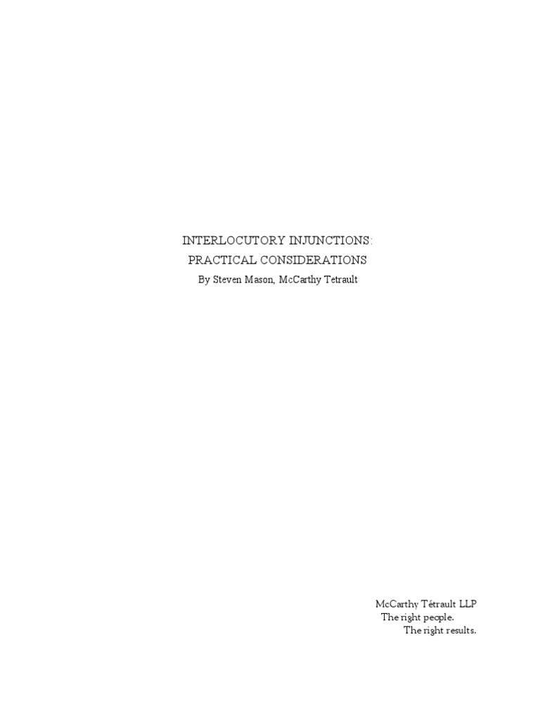 Interlocutory Injunctions: Practical Considerations for Obtaining Early ...