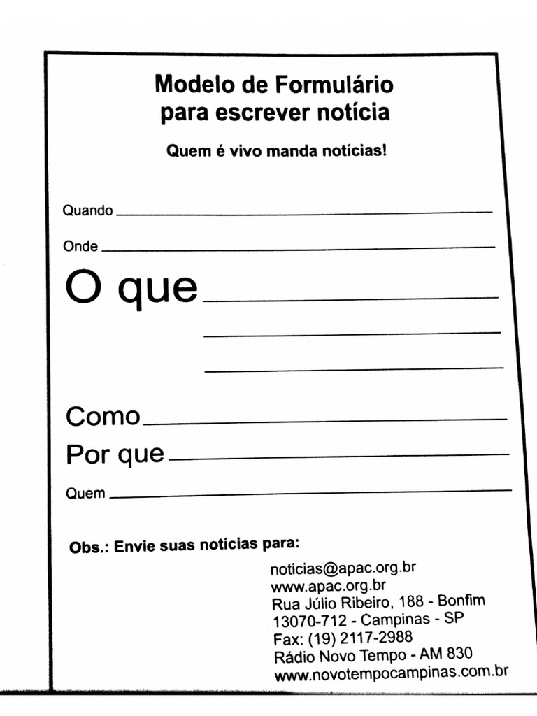 Modelo para Escrever Notícia | PDF | Jornal e revista