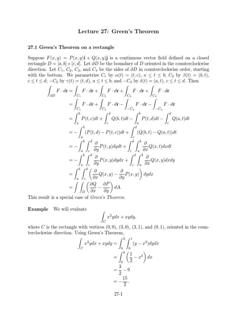 Lecture 27: Green's Theorem | PDF | Derivative | Mathematical Concepts