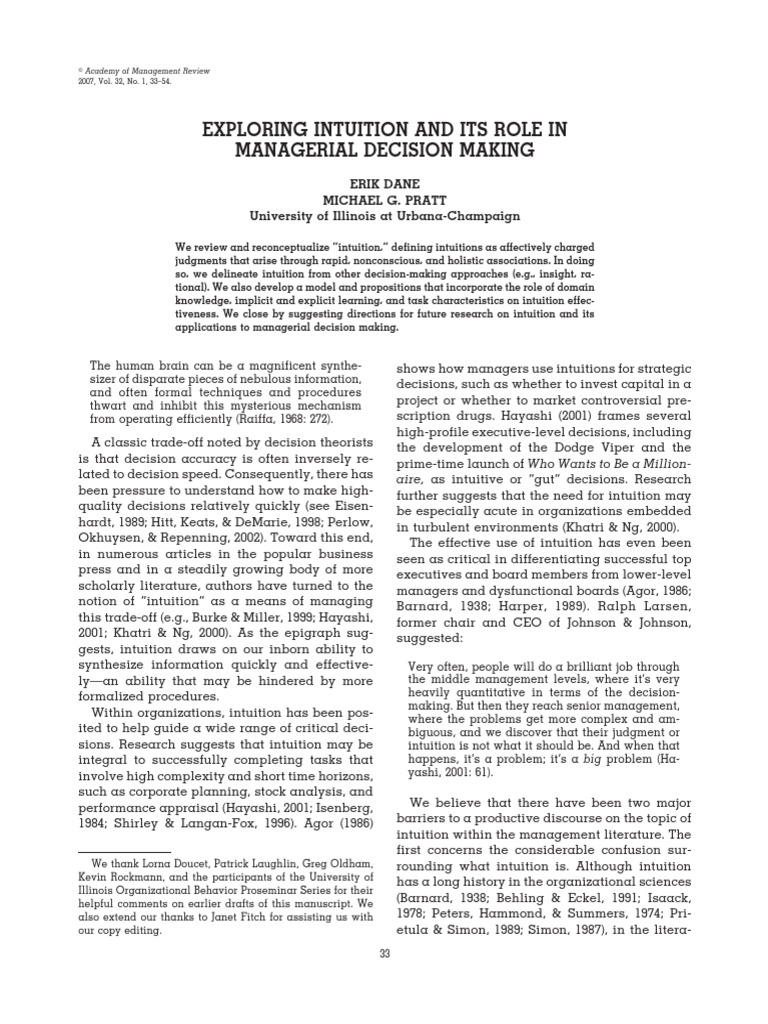 Dane Pratt-Intuition Its Role DM 2007 | PDF | Intuition | Affect ...