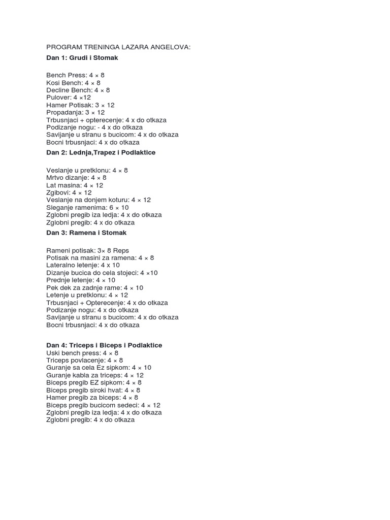 Program Treninga Lazara Angelova | PDF
