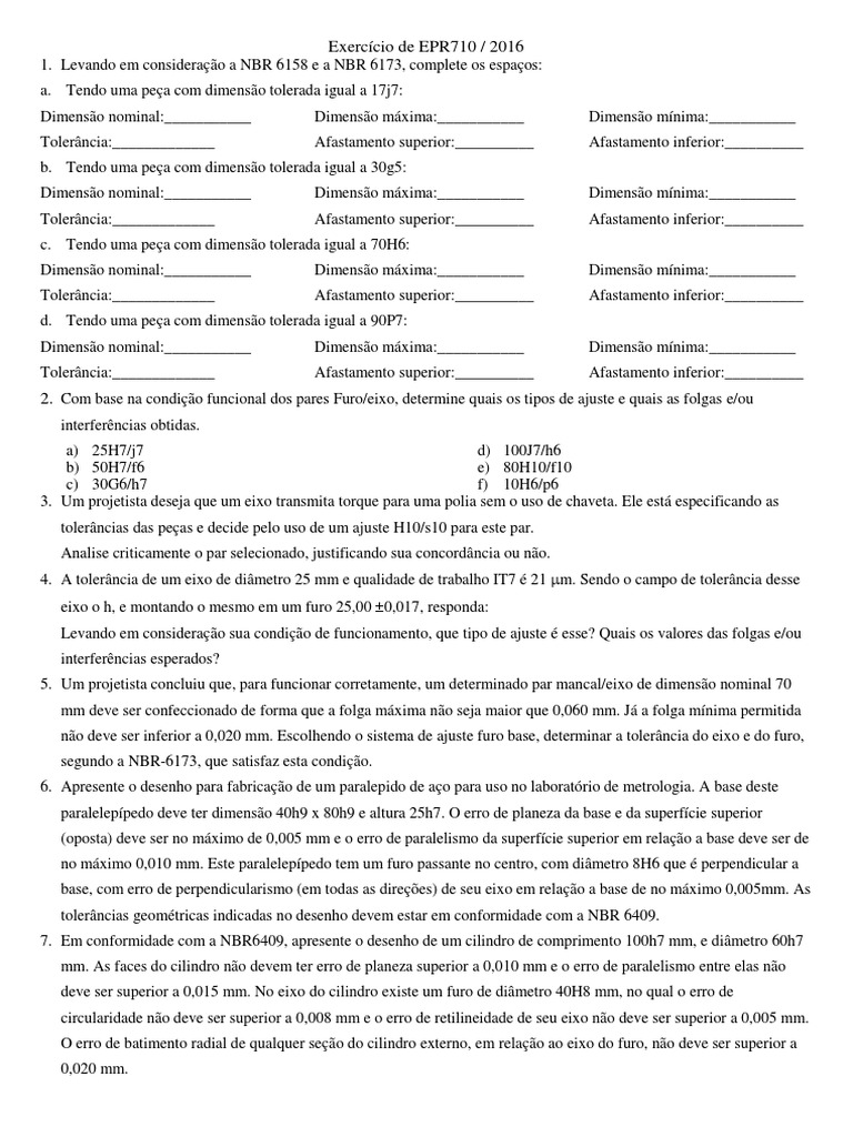 Enunciados Dos Exercícios Da Unidade 2 - EPR710-2016 | PDF | Tecnologia ...