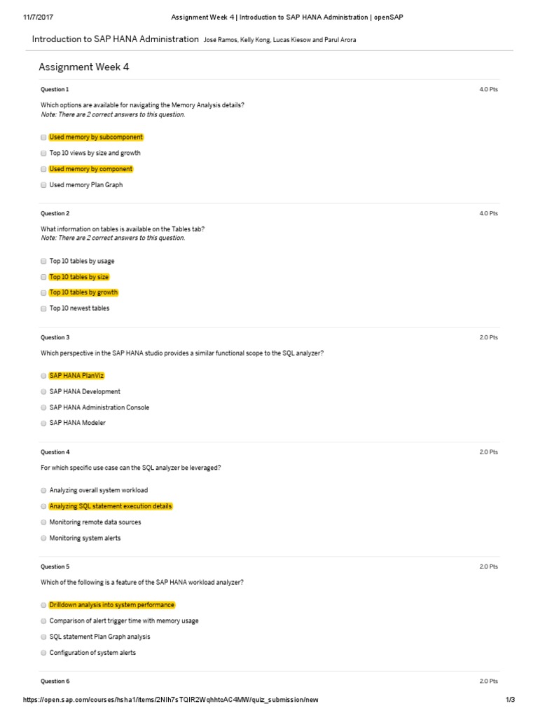 Assignment Week 4 - Introduction To SAP HANA Administration - OpenSAP ...