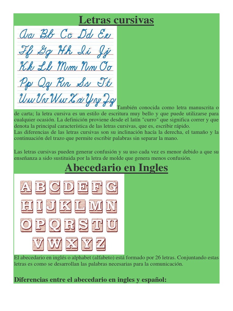 Tabla Del Alfabeto Cursivo En Pdf