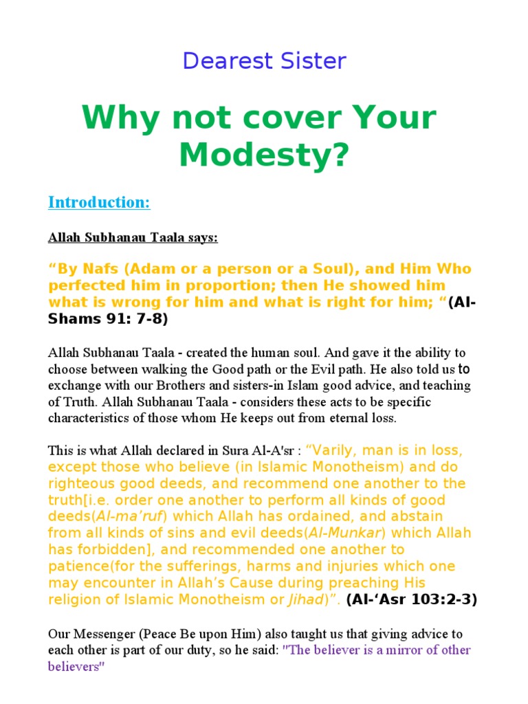 Dearest Sister - Why Not Cover Your Modesty | PDF | Hadith | Hijab