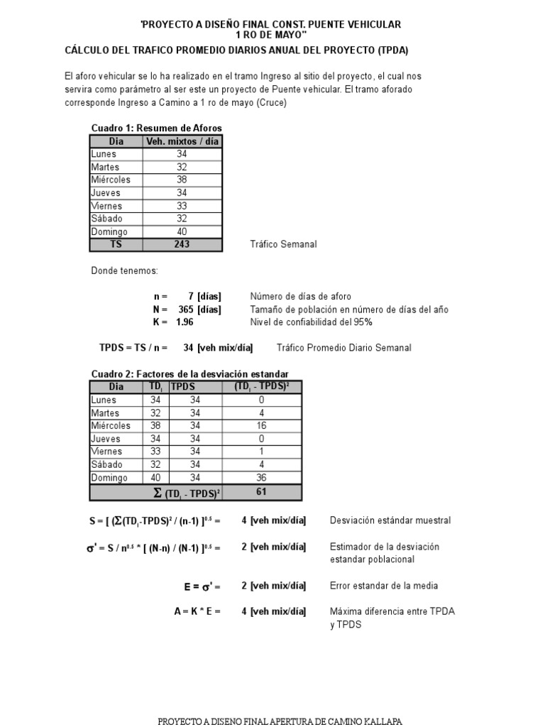 Aforo Vehicular y Calculo de TPDA 1 de MAYO | PDF | Transporte