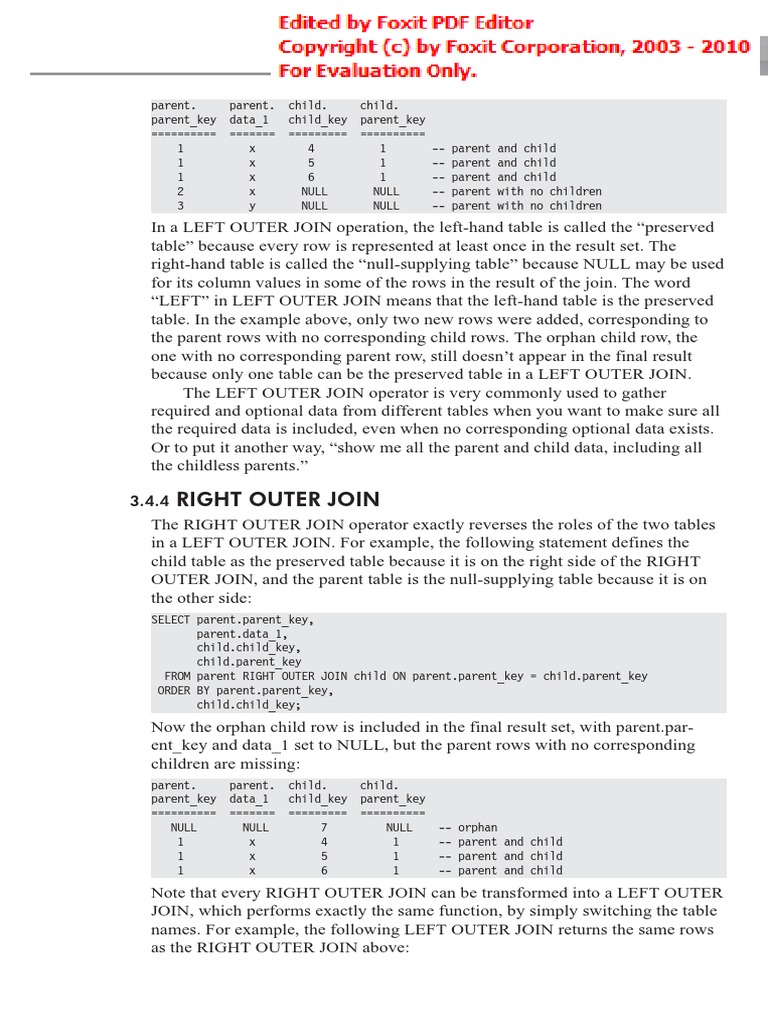 Right Outer Join: Chapter 3: Selecting | PDF | Data Management | Computer Programming