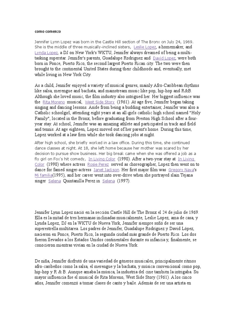 Jeniffer - Lopez Biography | PDF | Latin American Music | Popular Music