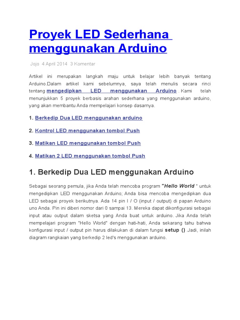Proyek LED Sederhana Menggunakan Arduino | PDF | Komputer