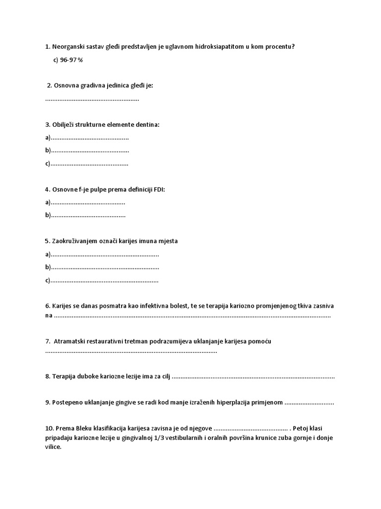 Bolesti Zuba Pretklinika | PDF