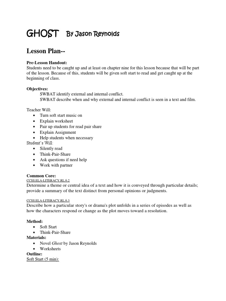 Ghost by Jason Reynolds | PDF | Worksheet | Lesson Plan