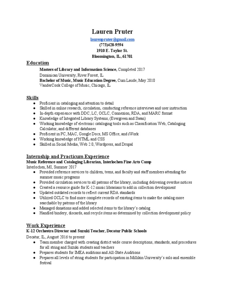 Library Science Degree E-Portfolio Resume | PDF